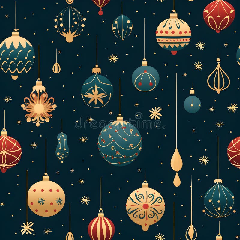 Christmas Balls in Red, Blue and Gold with Snow Wallpaper Pattern Dark ...
