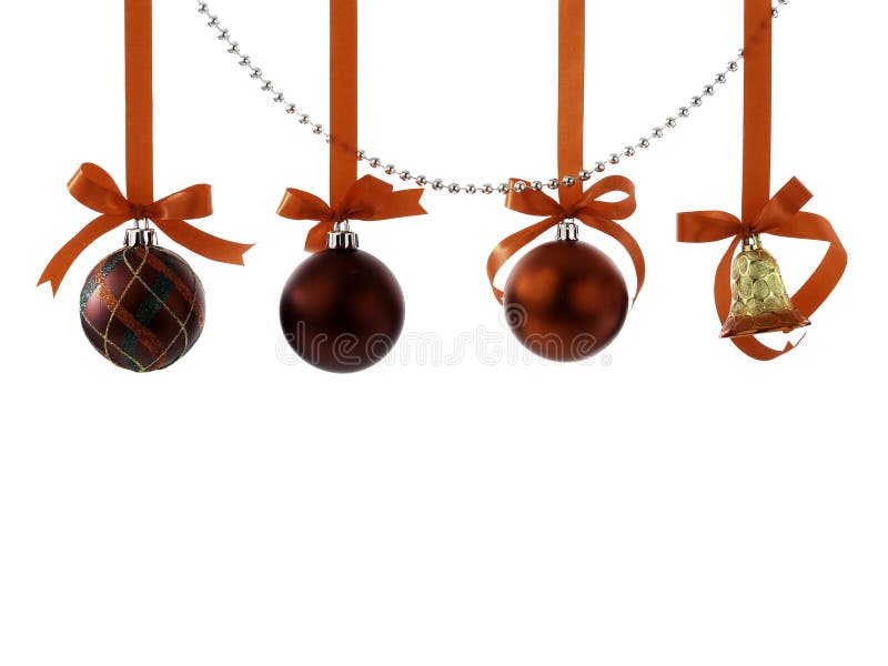 Christmas Balls with Ribbons and Bow on White Stock Photo - Image of ...