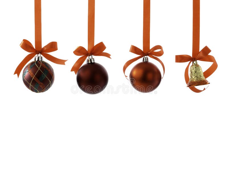 Christmas Balls with Ribbons and Bow on White Stock Image - Image of ...