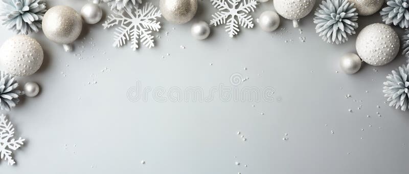Christmas Banner Background with Silver and White Decorations Creating ...