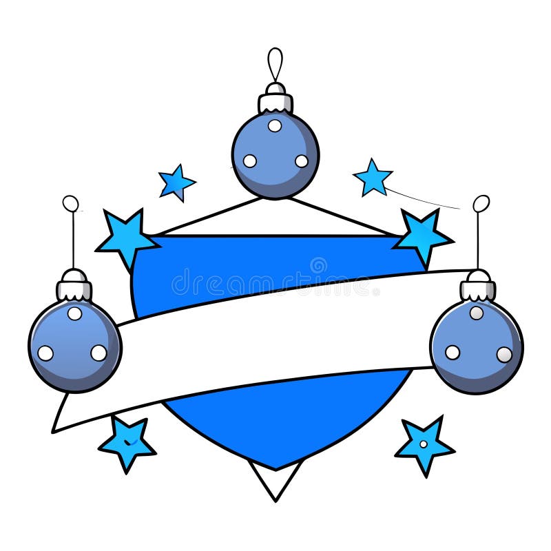 Christmas Banner with Blue and Silver Bauble Ornaments on Tree Stock ...