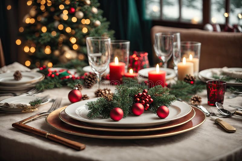 Christmas Banner Dinner Table Setting Frame. Ai Generative Stock ...