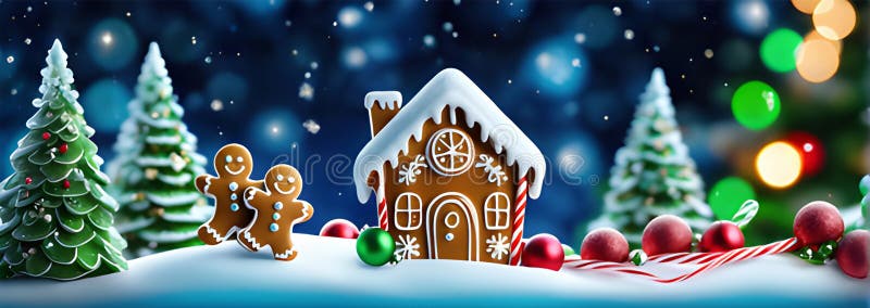 Christmas Banner with Gingerbread House Stock Illustration ...