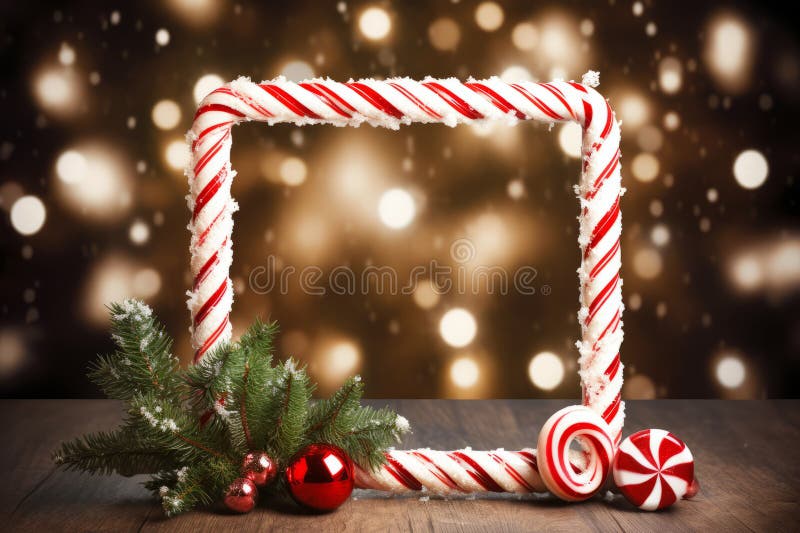 Christmas Banner Label. Festive Candy Cane Frame Border with Christmas ...
