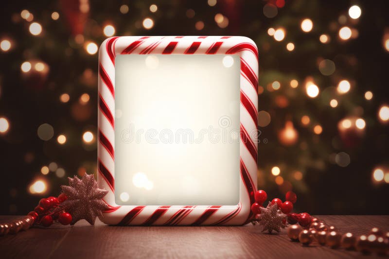 Christmas Banner Label. Festive Candy Cane Frame Border with Christmas ...