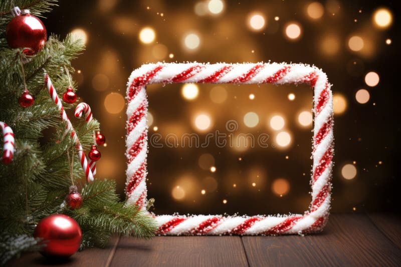 Christmas Banner Label. Festive Candy Cane Frame Border with Christmas ...