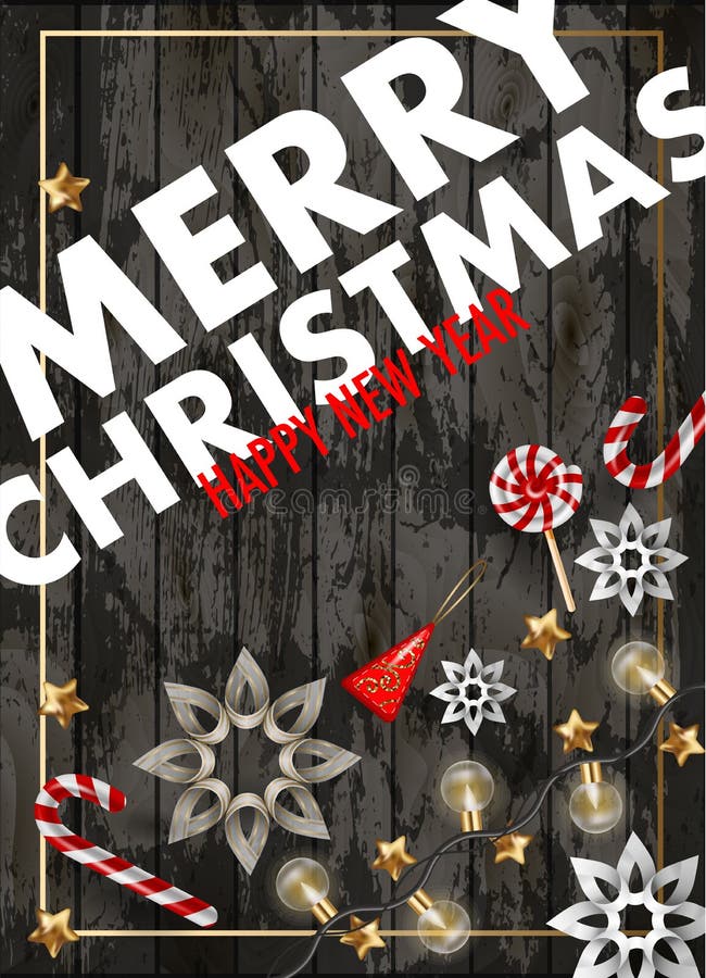 Christmas Banner or Postcard with Fir, Star and Candies. Vector. Stock ...