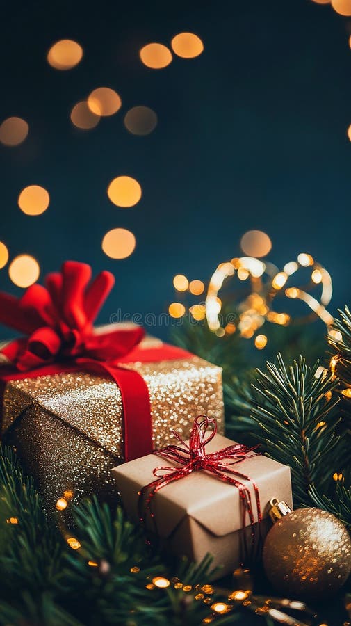 Christmas Banner Sparkling Lights Garland with Gift Boxes Stock Image ...