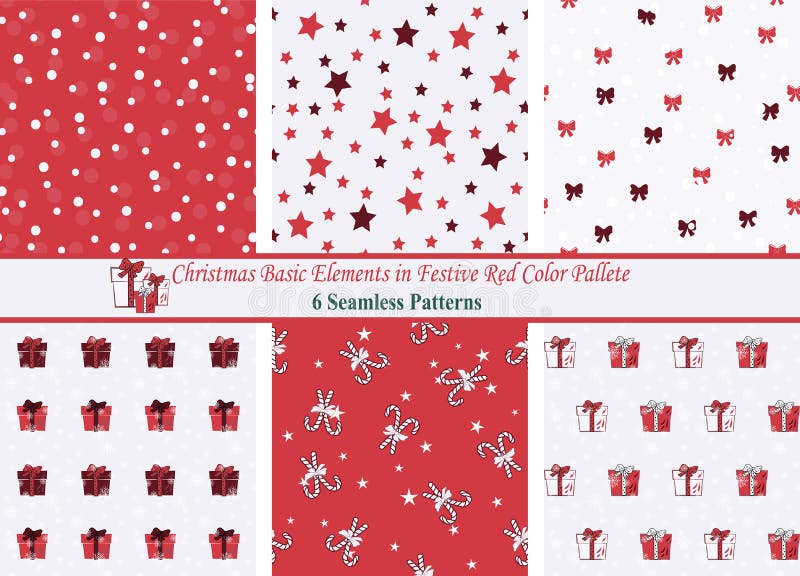 Christmas Basic Elements in Festive Red Color Pallete Seamless Pattern ...