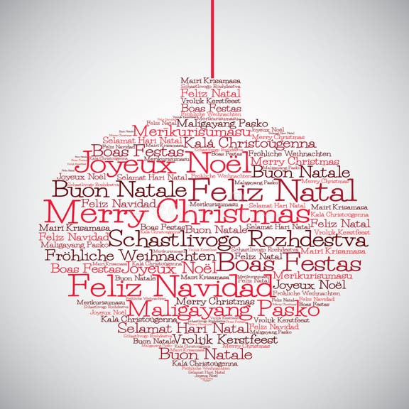 Christmas Bauble Made from Merry Christmas in Different Languages Stock ...