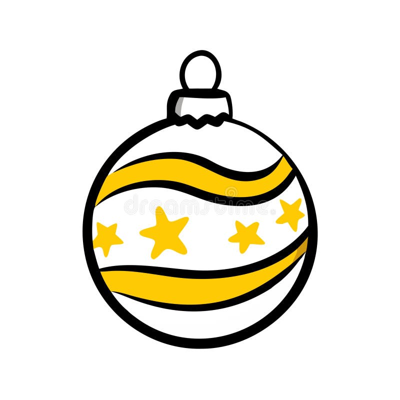 Christmas Bauble White and Yellow Design with Wavy Black Lines Stock ...