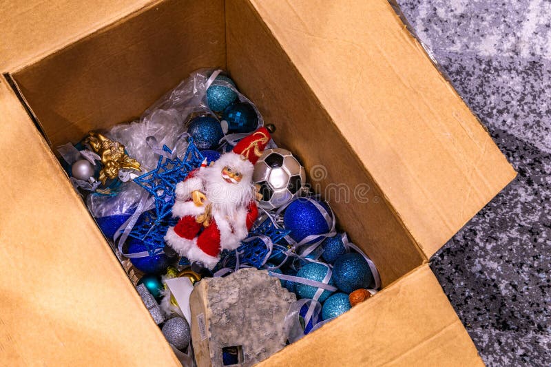 Christmas Baubles Arranged in a Cardboard Box Stock Image - Image of ...