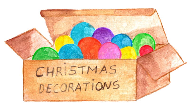 Christmas baubles in box stock illustration. Illustration of hand ...