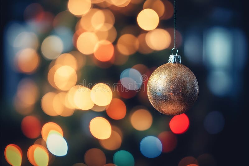Christmas Baubles Hanging from a String in Front of a Christmas Tree ...