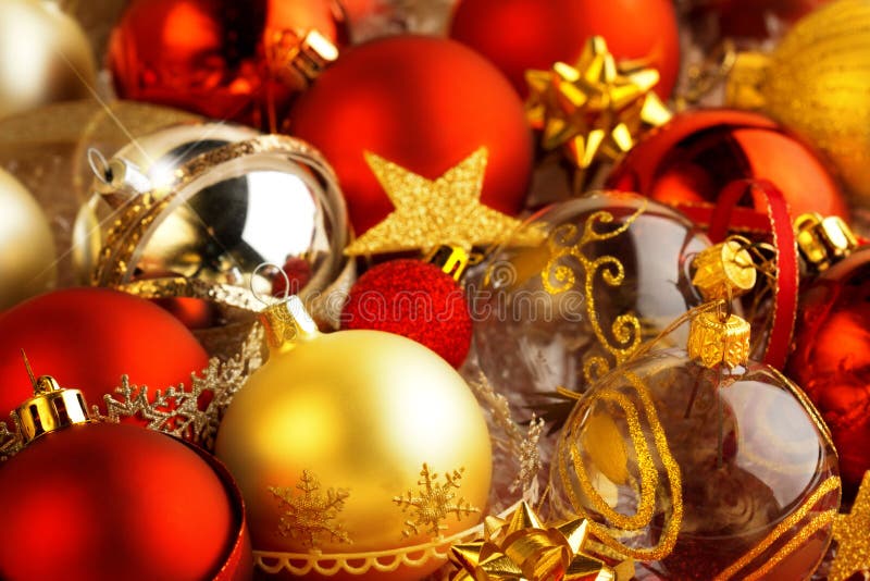 Christmas Baubles, Ribbons and Bows Stock Image - Image of color ...