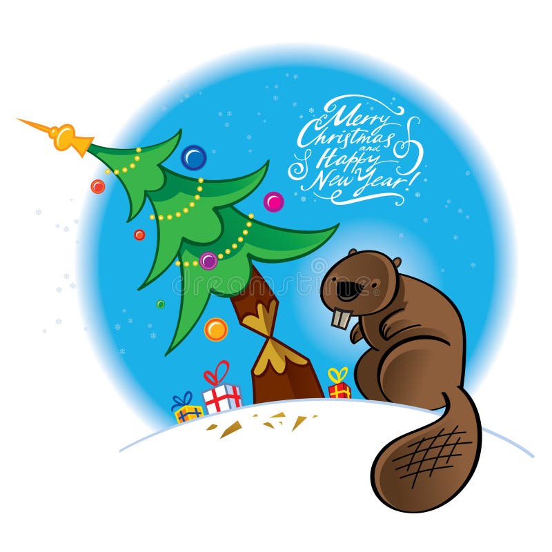 Christmas beaver stock vector. Illustration of card, happy - 82100639