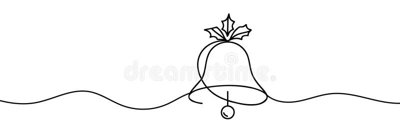 Christmas Bell One Line Drawing of Minimalist Outline Vector ...