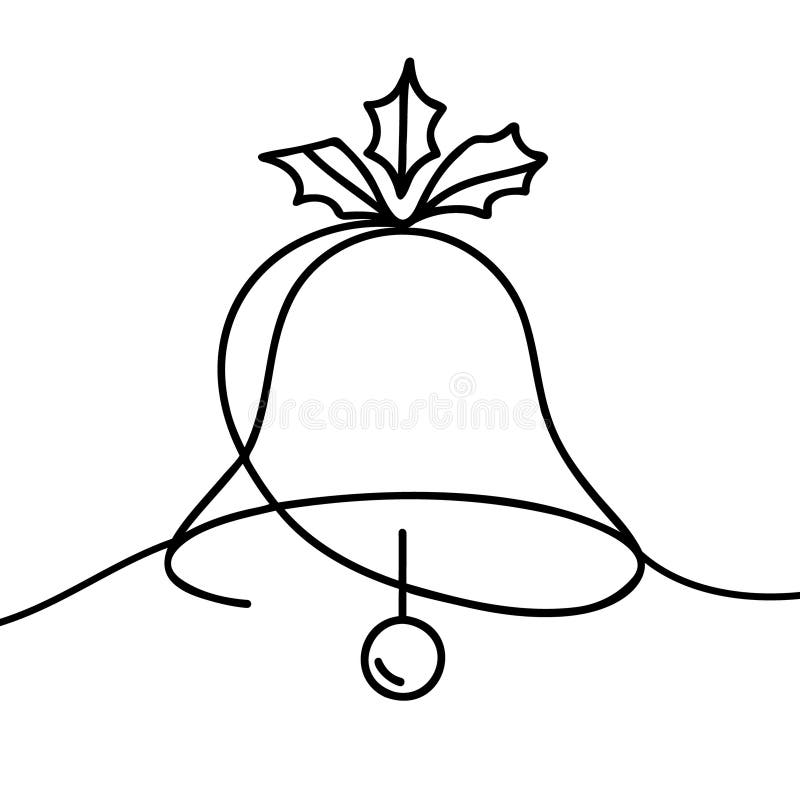 Christmas Bell One Line Drawing of Minimalist Outline Vector ...