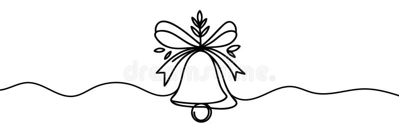 Christmas Bell One Line Drawing of Minimalist Outline Vector ...