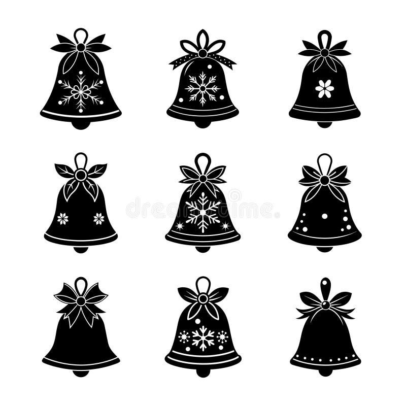 Christmas Bell Silhouette Vector Illustration Icons. Stock Vector ...