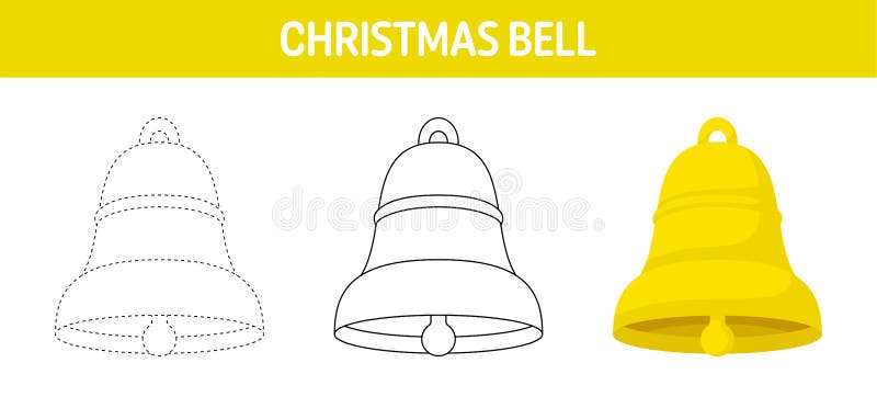 Christmas Bell Tracing and Coloring Worksheet for Kids Stock Vector ...
