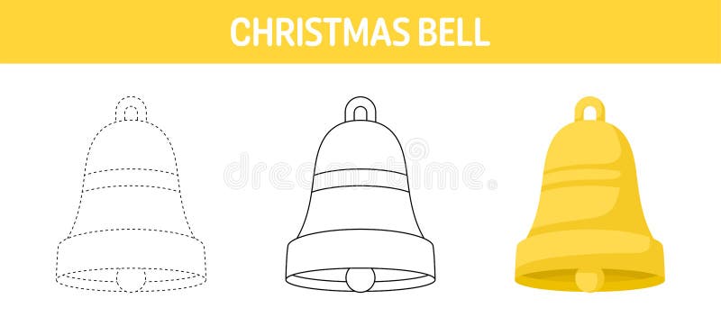 Christmas Bell Tracing and Coloring Worksheet for Kids Stock Vector ...