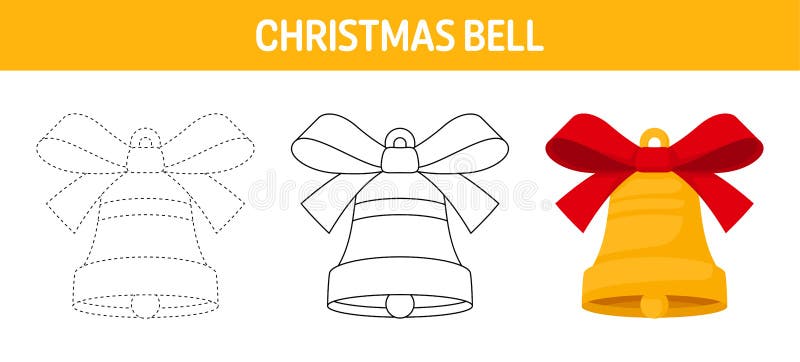Christmas Bell Tracing and Coloring Worksheet for Kids Stock ...