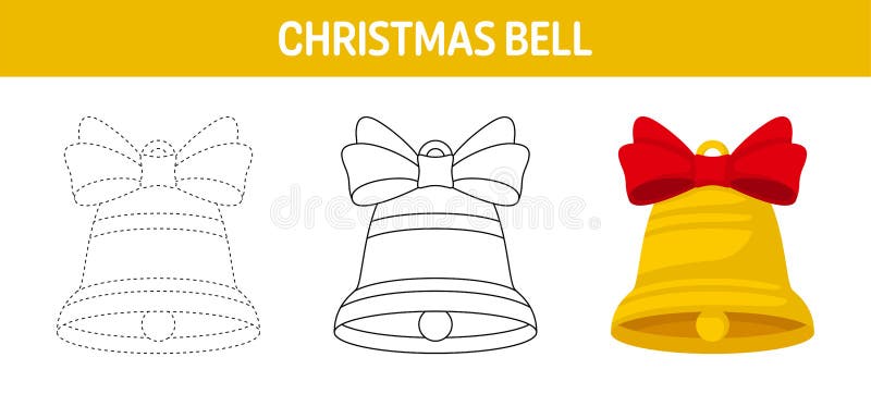 Christmas Bell Tracing and Coloring Worksheet for Kids Stock Vector ...