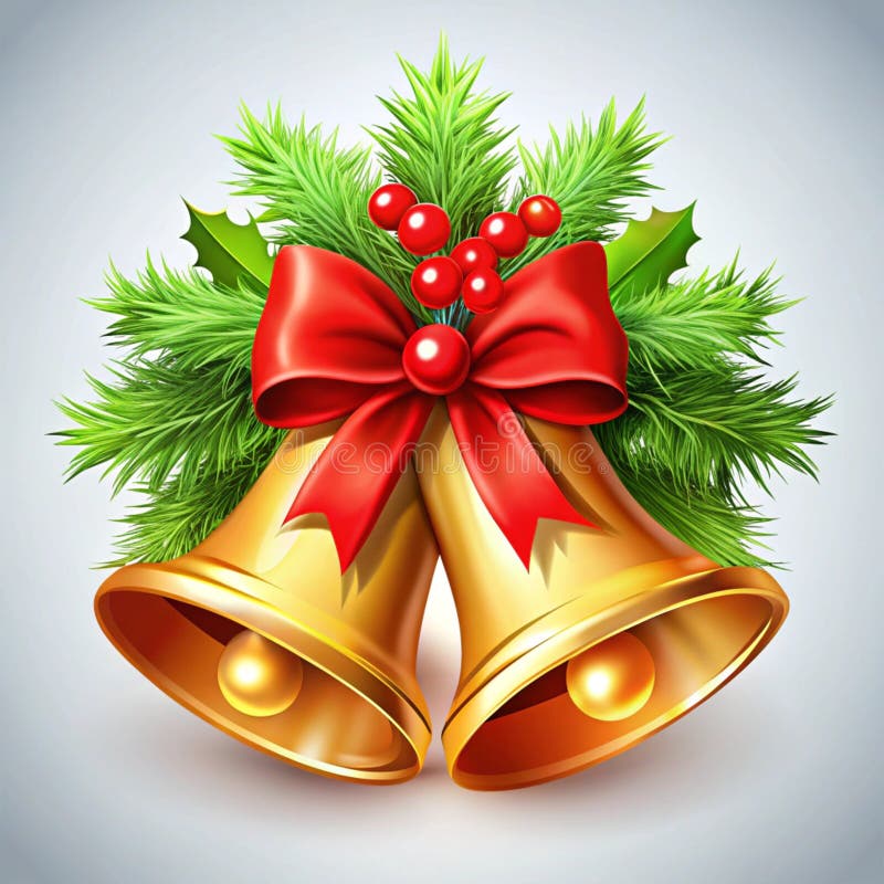 Christmas Bells and Red Bow Stock Illustration - Illustration of ...