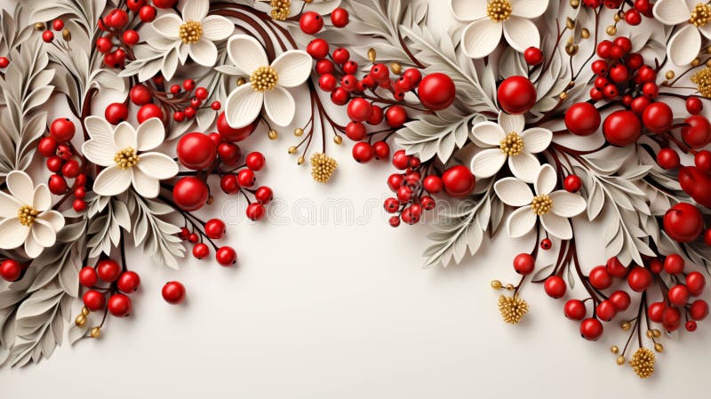 Christmas Berry with Leafs Ornament Frame Isolated on White Stock Photo ...