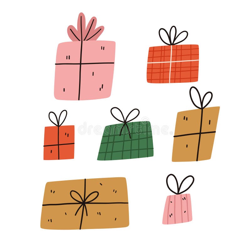 Christmas or Birthday Hand Drawn Gift Boxes. Vector Illustration in ...