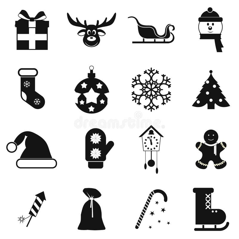 16 Christmas Black Icons Set Stock Vector - Illustration of merry ...