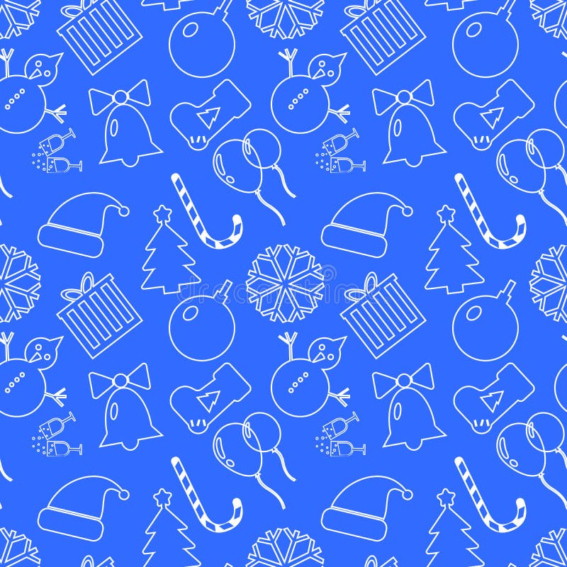 Christmas Blue Background Hand Drawn. White Outlines. Flat Design ...