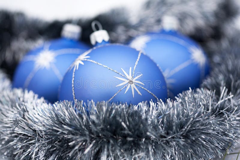 Blue Christmas Bulbs stock image. Image of gold, pine - 3544189