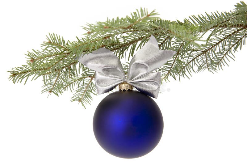 Christmas Blue Bauble on Tree Branch Stock Photo - Image of ornament ...