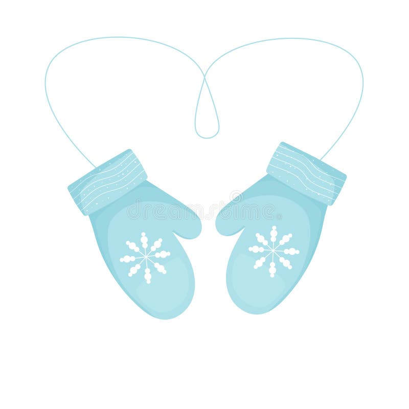 Christmas Blue Cartoon Mittens with Snowflake Pattern Isolated on White ...