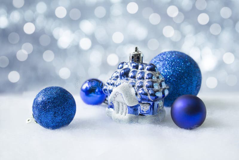 Christmas Blue Decorations on Snow Background Stock Image - Image of ...
