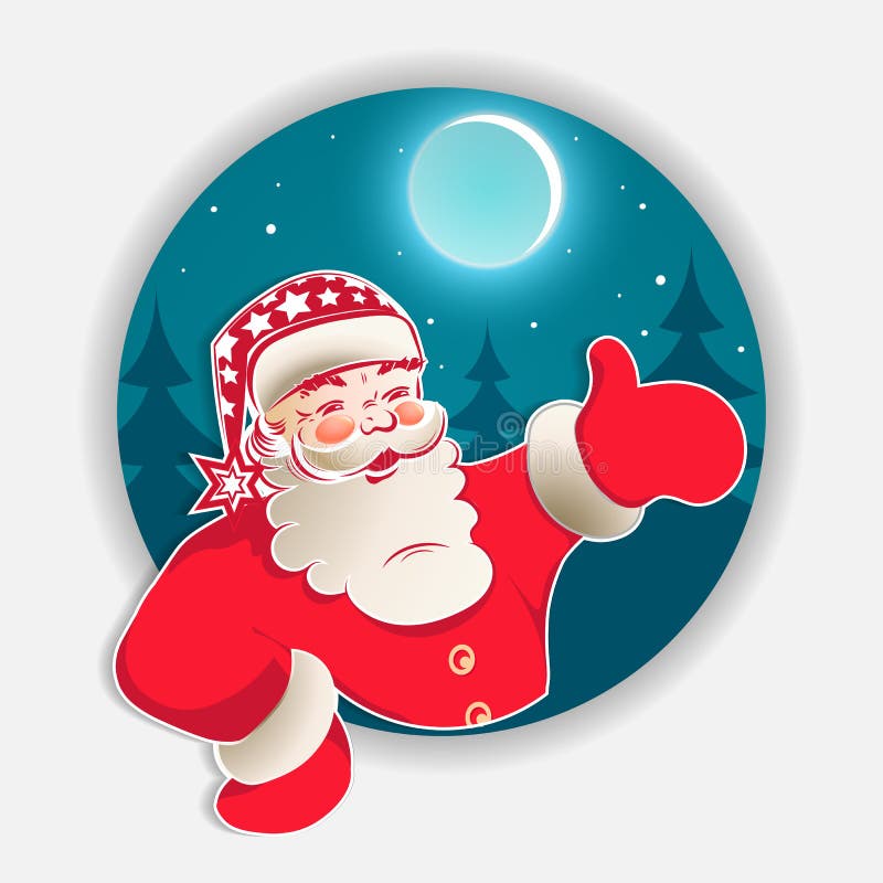 Christmas Blue Round Sign with Christmas Trees and Santa Claus Pattern ...