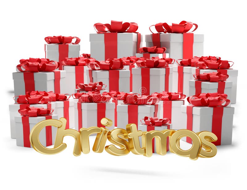 Christmas Bold Golden Letters and Christmas Presents 3d-illustration ...