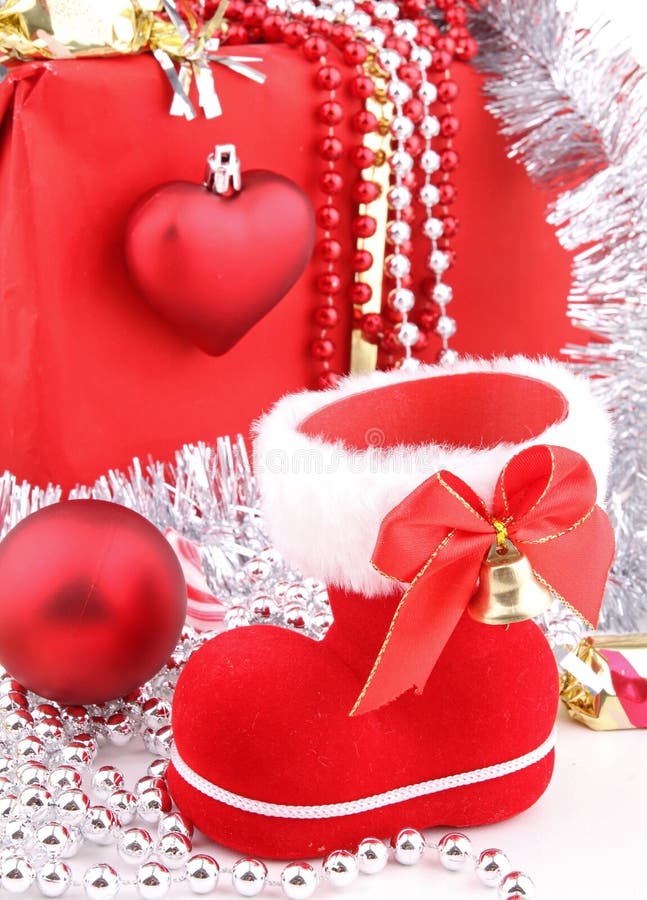 Christmas Boot and Decoration Stock Photo - Image of ornament ...
