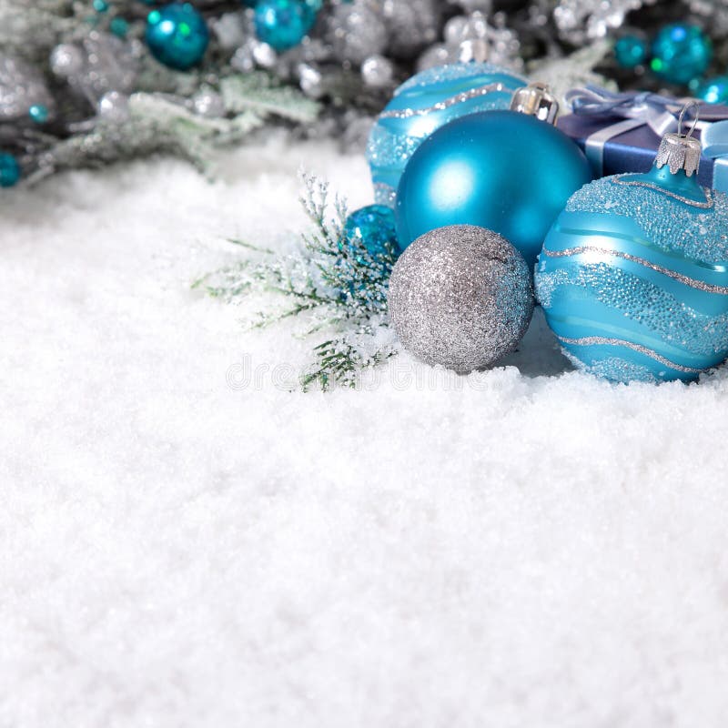 Christmas Border with Decoration and Baubles on the Snow Square Stock ...