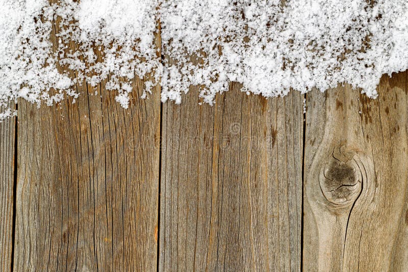 Christmas Border Decoration with Snow on Rustic Wooden Boards Stock ...