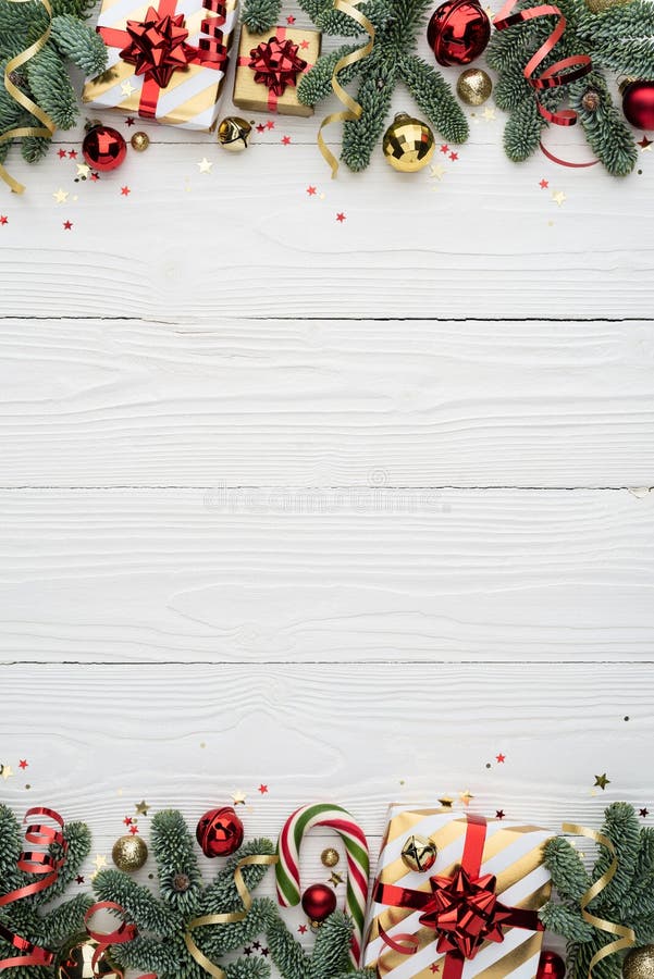 Christmas Border with Decorations on White Background Stock Image ...