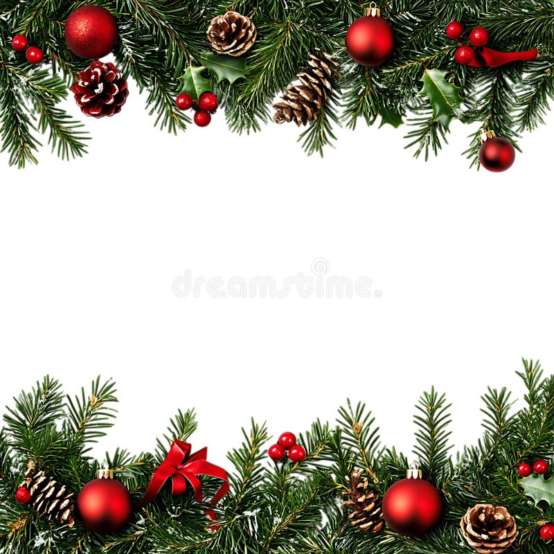 Christmas Border Holly Pine Ornaments on Transparent Background Stock ...