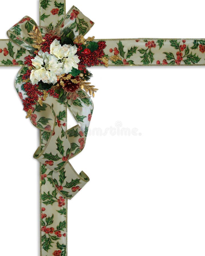 Christmas Border Holly Ribbons and Flowers Stock Illustration ...