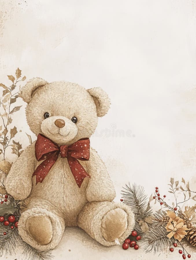 Christmas Border Pattern with Copy Space and Teddy Bear in Corner Stock ...