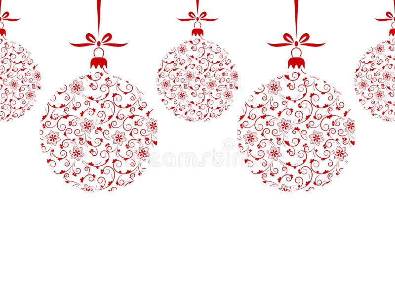 Christmas Border with Trees, Red and Gold Balls and Stars Isolated on ...