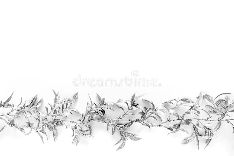 Christmas Border with Silver Leaves on White Background Stock Image ...