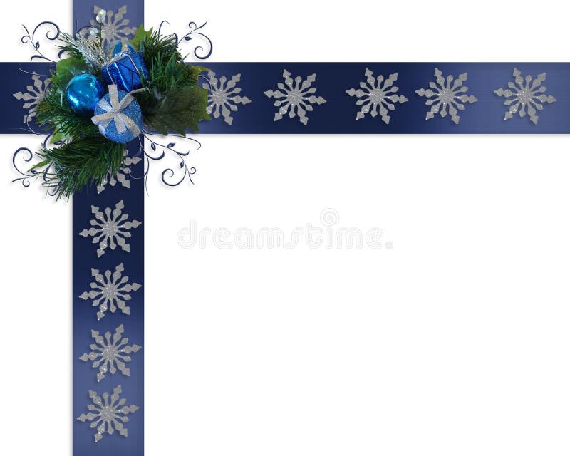 Christmas Border Snowflakes on Blue Ribbons Stock Illustration ...