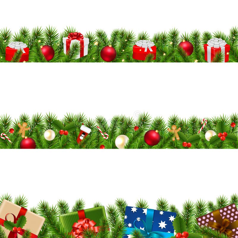Christmas Borders Big Set stock vector. Illustration of furtree - 195763336